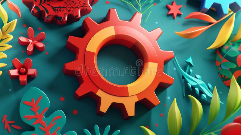 9 3D Model of a Gear Icon with a Colorful Illustrated Background Stock ...