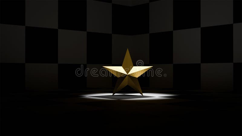 3D Model of Golden Star on Chessboard with Beam of Light in Dark, Game ...