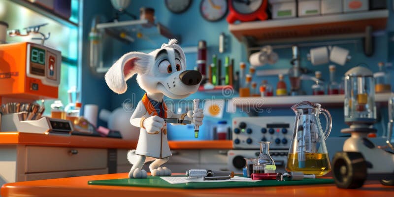 A 3D Model of a Goofy Dog in a Lab Coat Conducting Silly Science ...