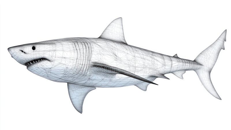 3D Model of Great White Shark, Isolated, Wireframe, Ocean Creature ...