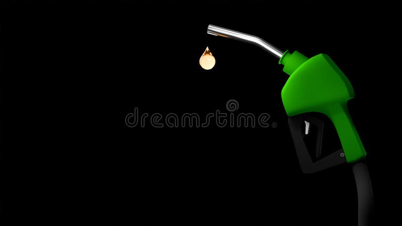 3D Model of a Green Fuel Gun with a Drop of Gasoline on a Black ...
