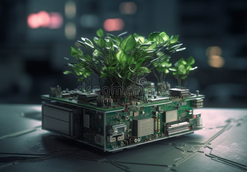 A 3d Model of a Green Plant Growing on Machine Stock Illustration ...