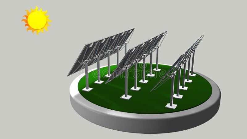 3D Model of a Group of Solar Panels Following the Path of the Sun with ...