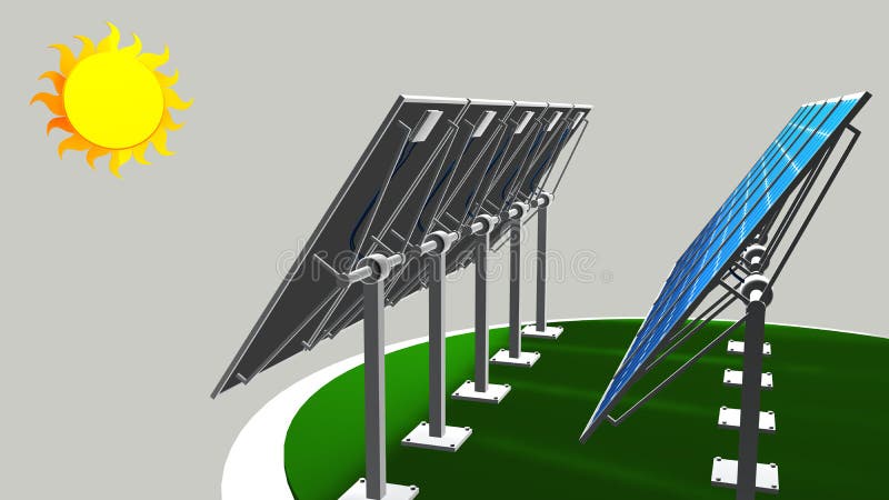 3D Model of a Group of Solar Panels Following the Path of the Sun with ...