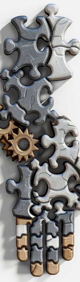 A 3D Model of a Handshake Formed by Puzzle Pieces with Gears Inside ...