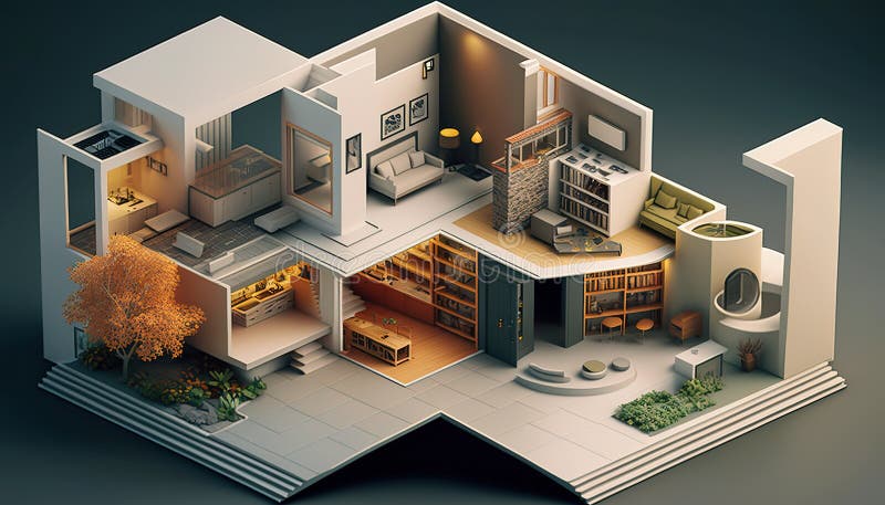 Isometric Model of a Gorgeous Home with Detailed Interiors and ...