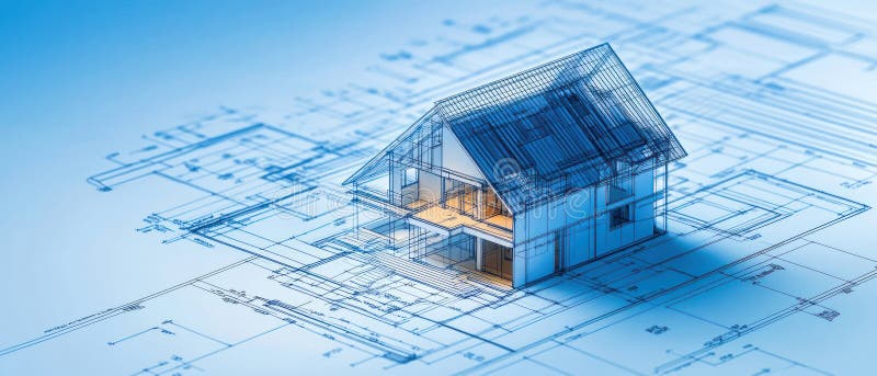 3D Model of a House on Blueprints, Showcasing Architectural Design and ...