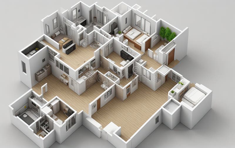 A 3D Model of a House with Many Rooms from the Inside Stock ...