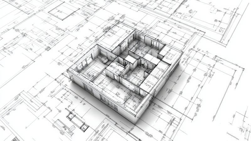 A 3D Model of a House Plan is Placed on a Blueprint Paper Symbolizing ...