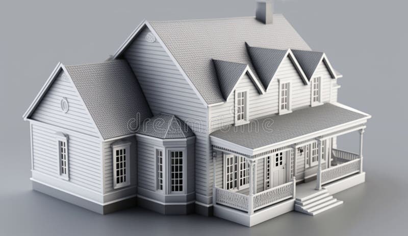 3d Render of a House 3d Model House Stock Illustration - Illustration ...