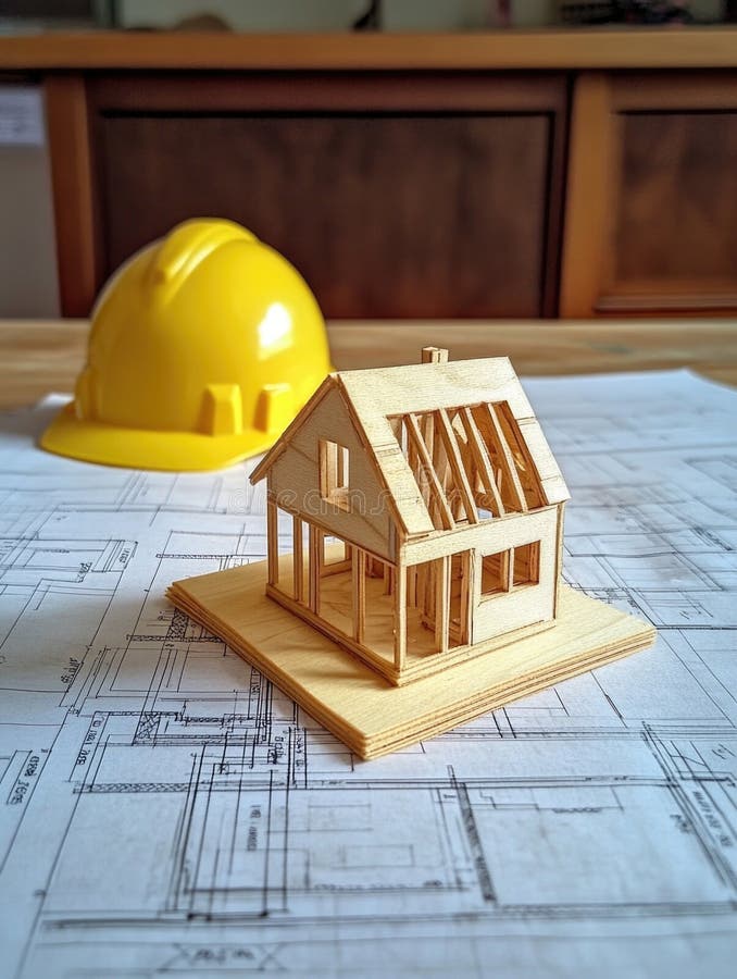 A 3D Model of a House Sitting on Top of a Blueprint, Ideal for Real ...