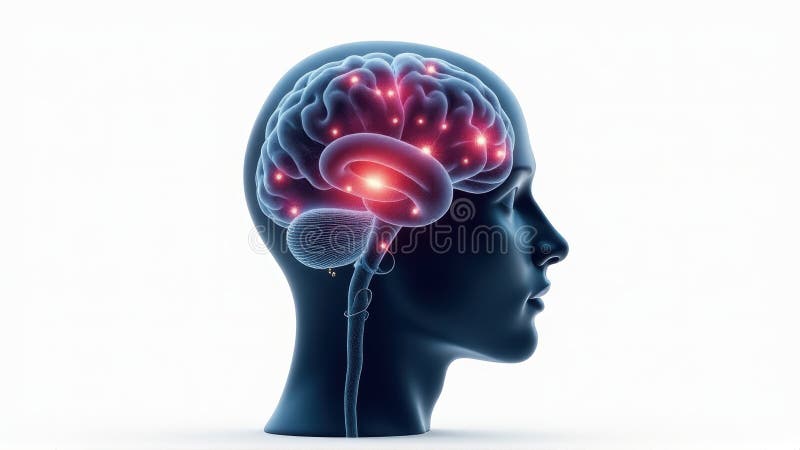 3D Model of Human Brain with Active Neural Pathways Stock Illustration ...
