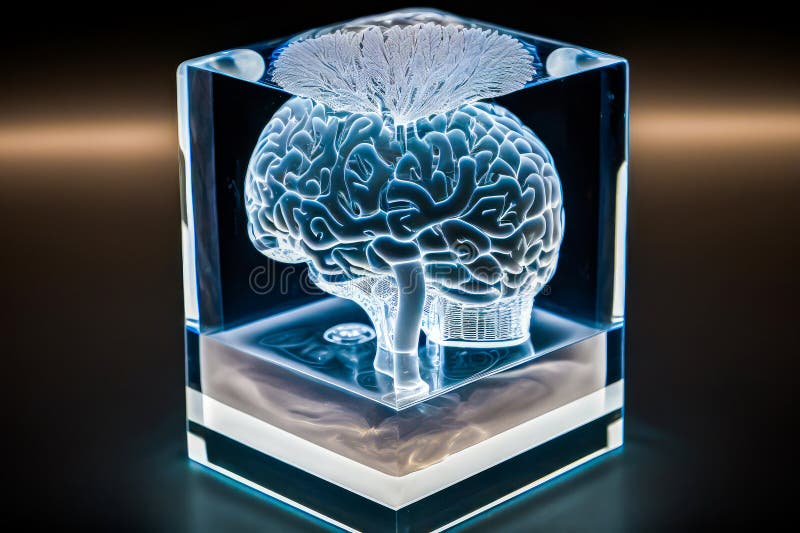 3d Model of Human Brain in Glass Box. Generative AI Stock Illustration ...