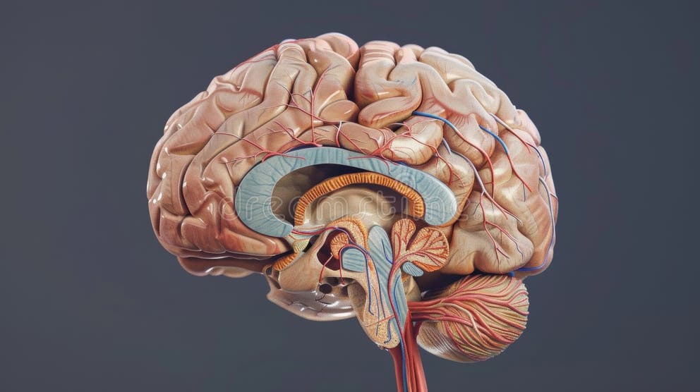 A 3D Model of a Human Brain with Specific Regions Highlighted and ...