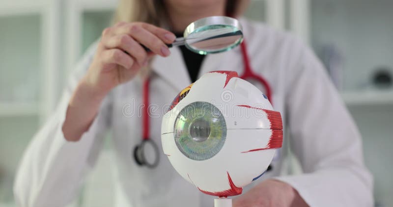 3D Model of Human Eye is Studied Using a Magnifying Glass Stock Video ...