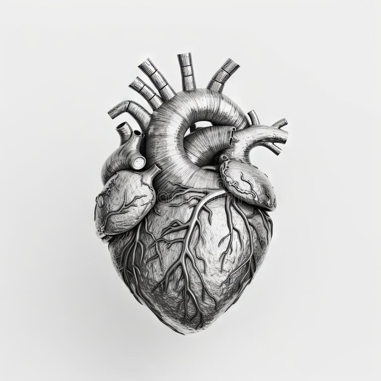 3D Model of a Human Heart in a Drawing Style Stock Illustration ...