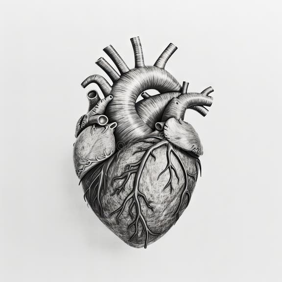 3D Model of a Human Heart in a Drawing Style Stock Illustration ...