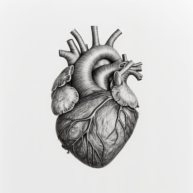 3D Model of a Human Heart in a Drawing Style Stock Illustration ...