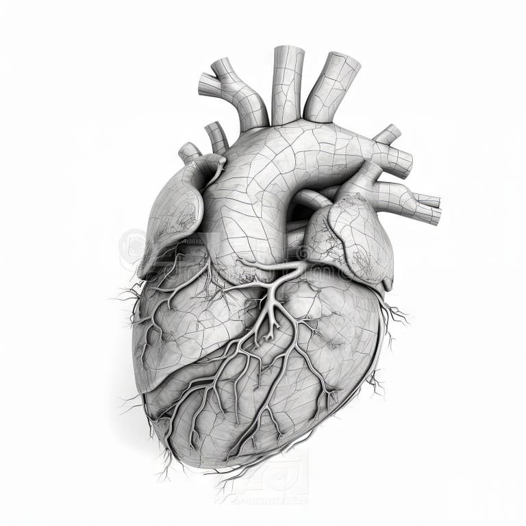 3D Model of a Human Heart in a Drawing Style Stock Illustration ...
