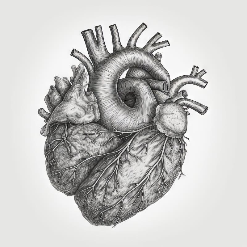 3D Model of a Human Heart in a Drawing Style Stock Illustration ...