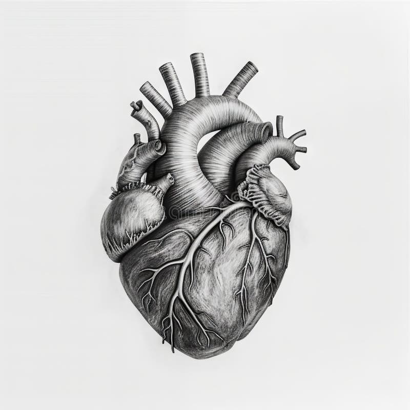 3D Model of a Human Heart in a Drawing Style Stock Illustration ...