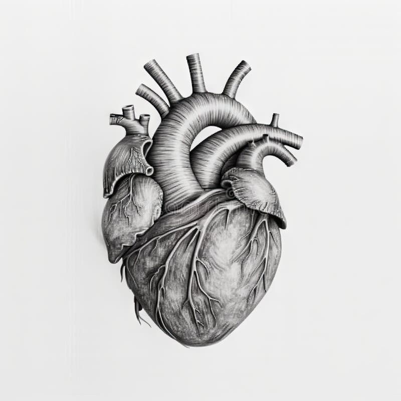 3D Model of a Human Heart in a Drawing Style Stock Illustration ...