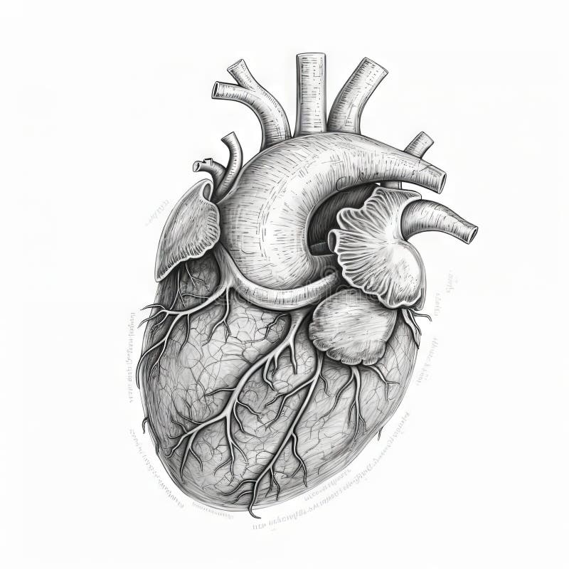 3D Model of a Human Heart in a Drawing Style Stock Image - Image of ...