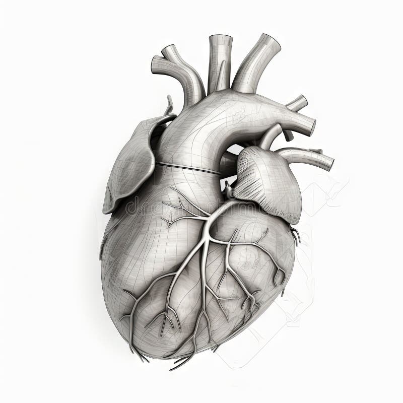 3D Model of a Human Heart in a Drawing Style Stock Illustration ...