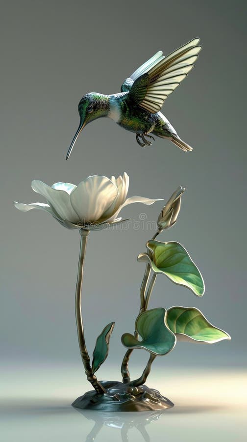 A 3D Model of a Hummingbird Hovering Over a Flower Representing the ...