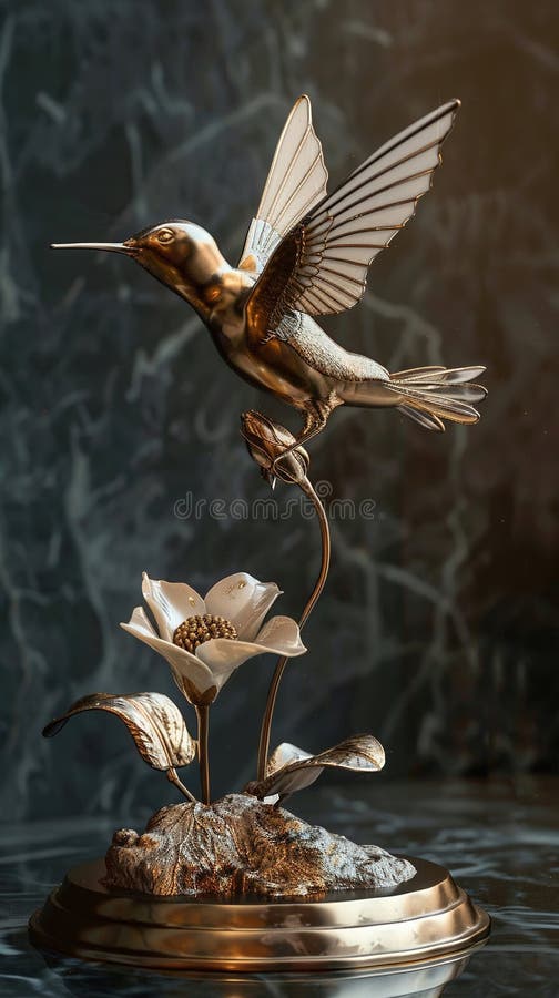 A 3D Model of a Hummingbird Hovering Over a Flower Representing the ...