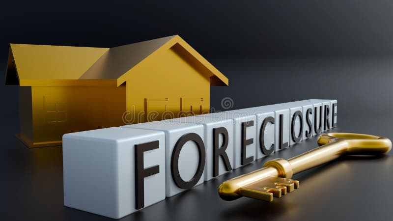 A 3D Rendering of the Word FORECLOSURE on Cube Shapes, Golden House and ...