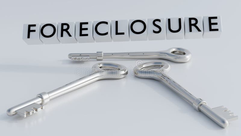 A 3D Rendering of the Word FORECLOSURE on Cube Shapes and Keys. Stock ...