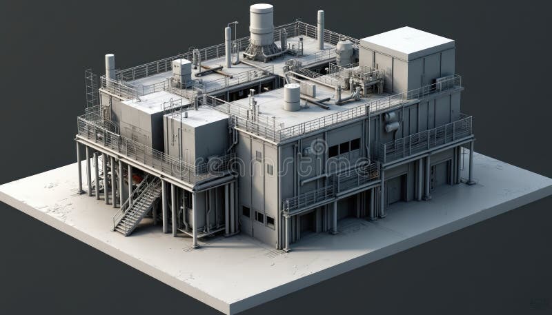 3D Model of Industrial Building. Conceptual Visualisation Shows Utility ...