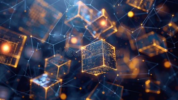 A 3D Model of Interlocking Cubes Representing Blockchain Blocks Forming ...