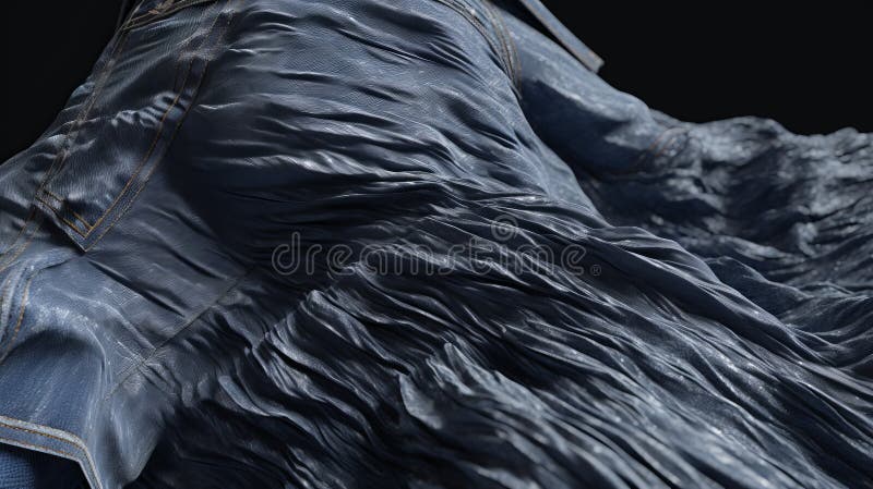 3d Denim Jacket with Feathers: Creased, Crinkled, and Texturally ...