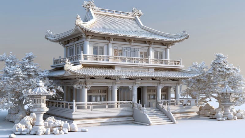 3d Model of a Japanese Temple Showcasing Unique Asymmetrical Column and ...