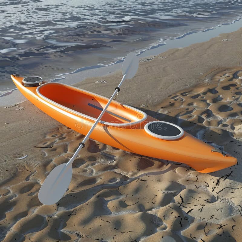 3D Model of a Kayak and Paddle on the Beach Stock Illustration ...