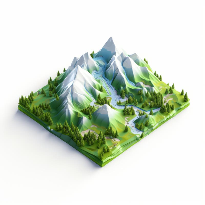 Colorful 3d Mountain Model with Hyper-detailed Illustrations Stock ...