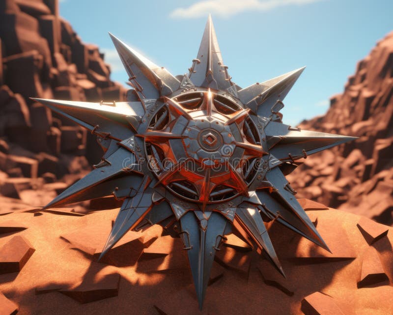 A 3d Model of a Large Metal Star in the Desert Stock Illustration ...