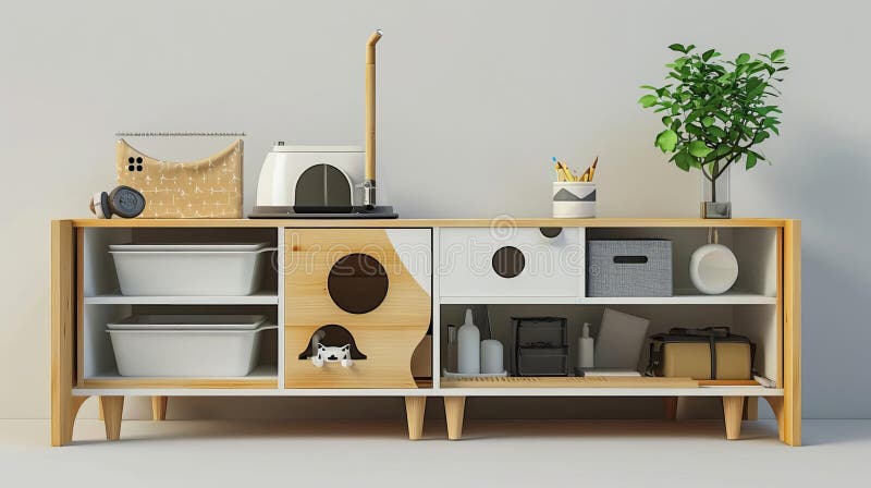 3D Model of Litter Box Furniture with Integrated Storage and ...