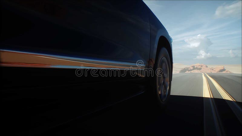 3d Model Luxury Black Car on Desert Highway. Very Fast Driving. 3d ...
