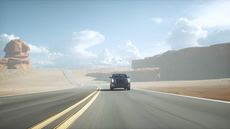 3d Model Luxury Black Car on Desert Highway. Very Fast Driving. 3d ...
