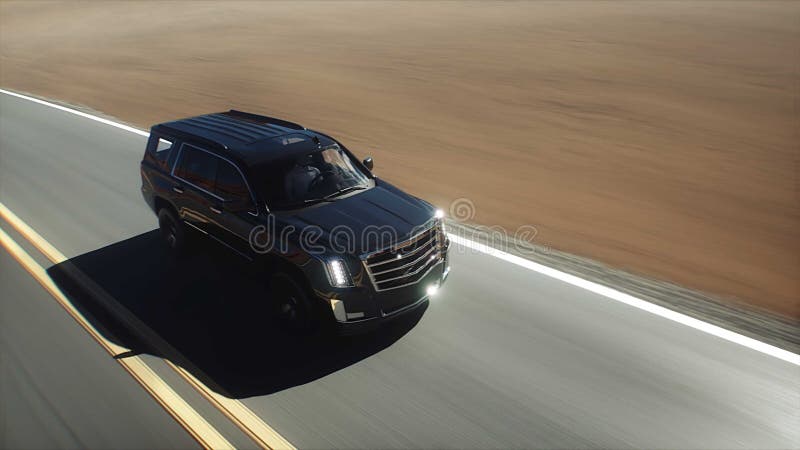 3d Model Luxury Black Car on Desert Highway. Very Fast Driving. 3d ...