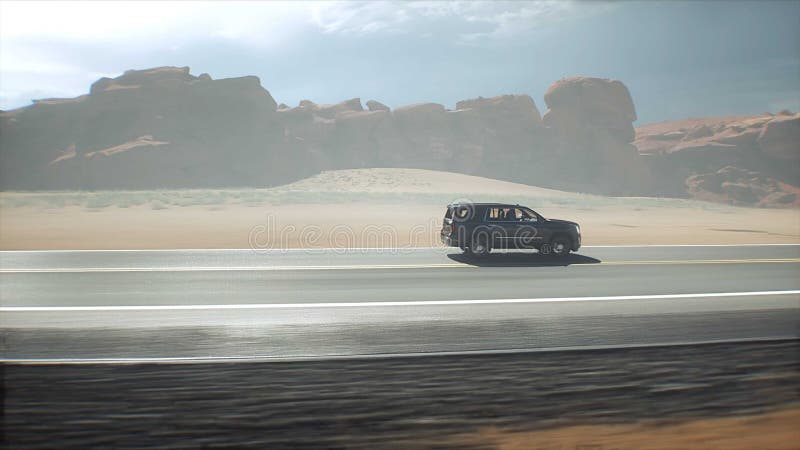3d Model Luxury Black Car on Desert Highway. Very Fast Driving. 3d ...