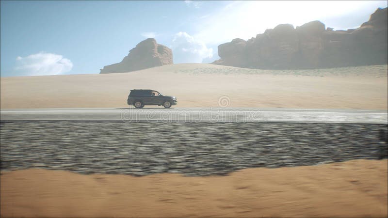 3d Model Luxury Black Car on Desert Highway. Very Fast Driving. 3d ...