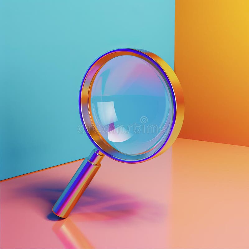 3D Model of a Magnifying Glass Icon Representing Risk Management with a ...
