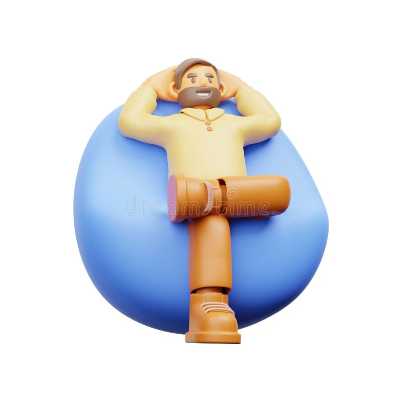 3D Model of a Male Character Resting on the Blue Chair before the White ...