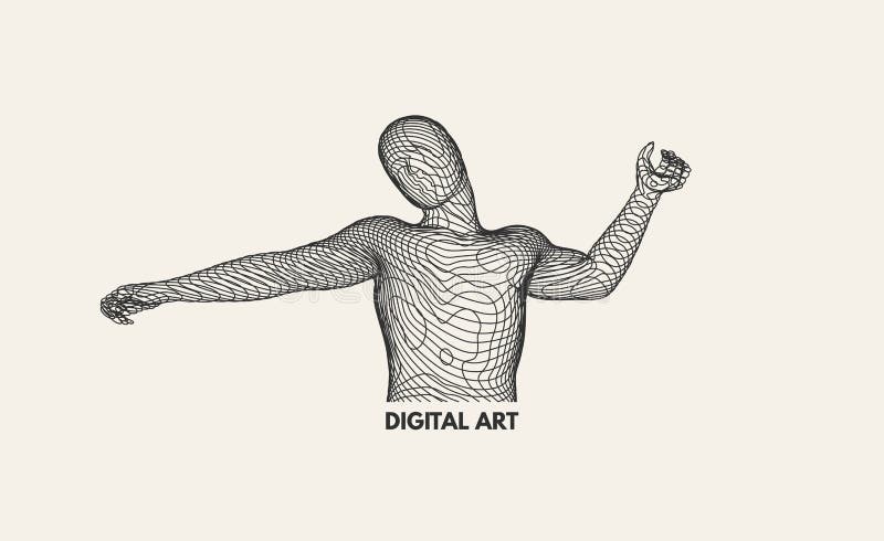 3d Model of Man. Vector Illustration. Wire Connection To Virtual ...