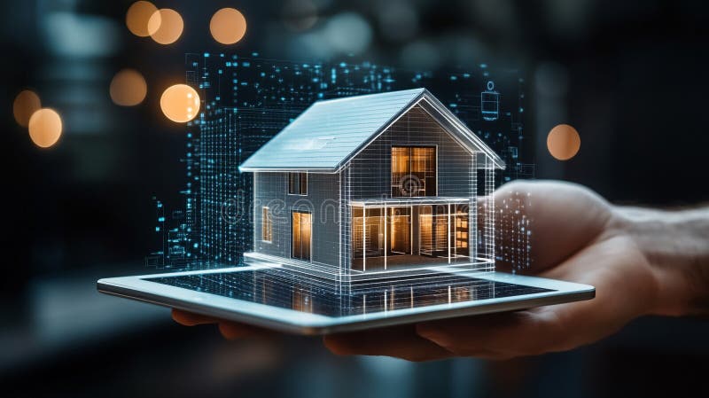 Smart Home Design Digital House Model on Tablet Stock Image - Image of ...