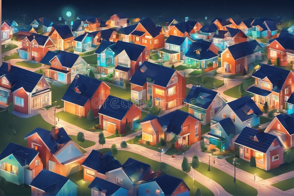 3D Model of Modern Luxury Villa Complex Building at Night Stock ...